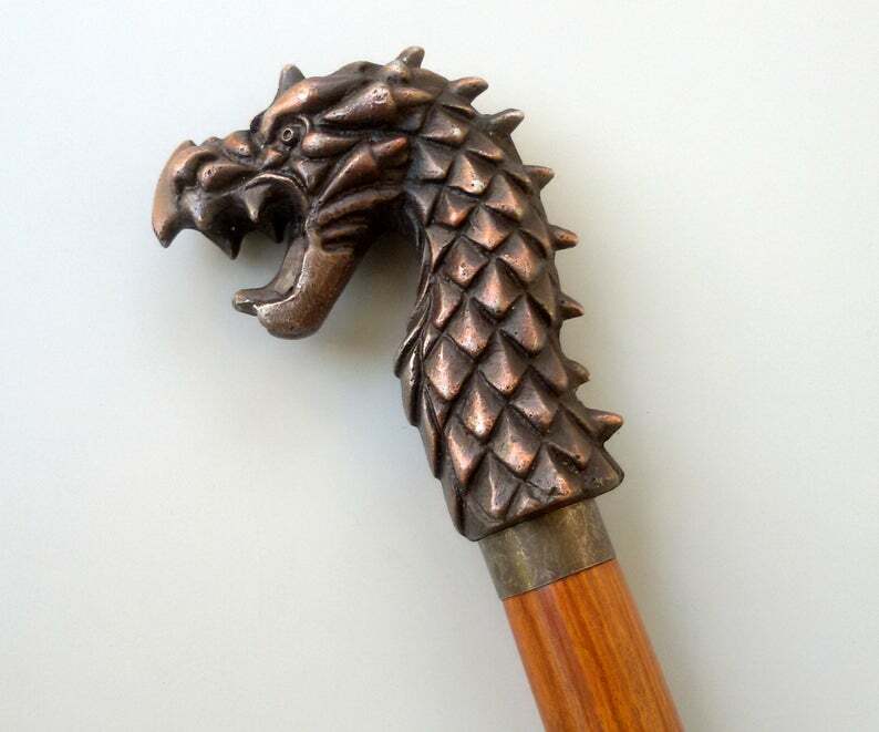 Dragon Head Handle Walking Stick Cane 36" Antique Vin… - Gem
