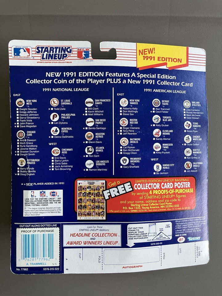 1991 Starting Lineup SLU Alan Trammell Detroit Tigers MLB. NIB w/Card ...