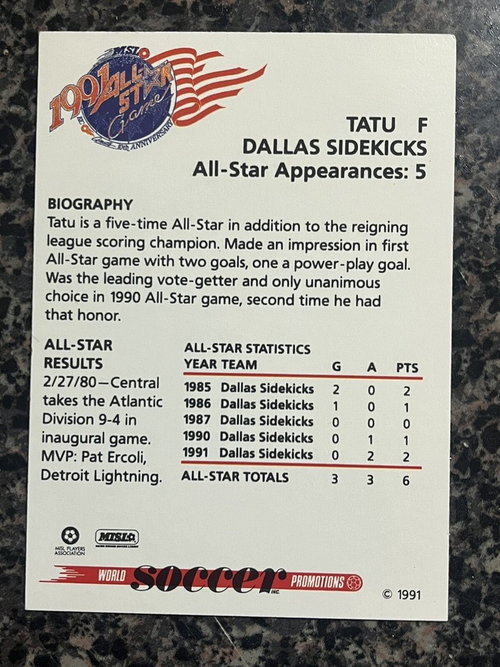 1991 Soccer Shots All Star Game Tatu 1/14 Rare! | eBay