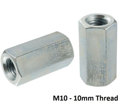 M10 (10MM) HEX DEEP NUT CONNECTOR NUT STEEL ZINC PLATED BZP 10mm / M10 ...