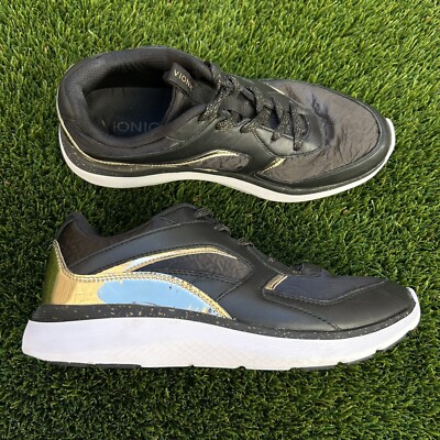Vionic Adela Walking Shoe Sneakers Women's Size 8.5 Black & Gold ...