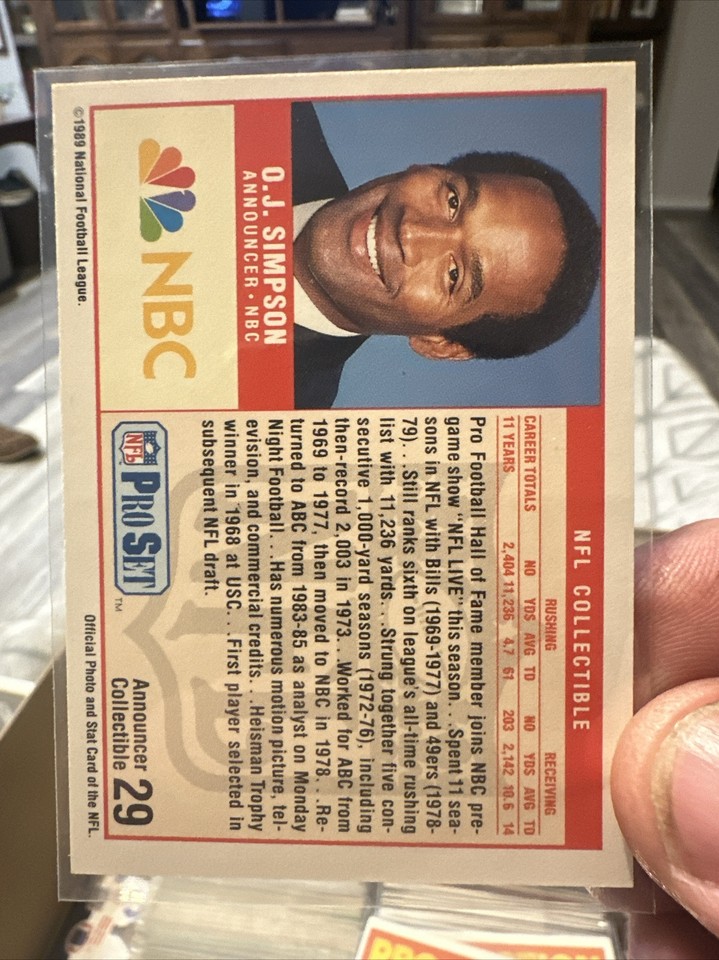 1989 OJ SIMPSON NBC ANNOUNCER Football Card #29 Buffalo Bills HOF | eBay