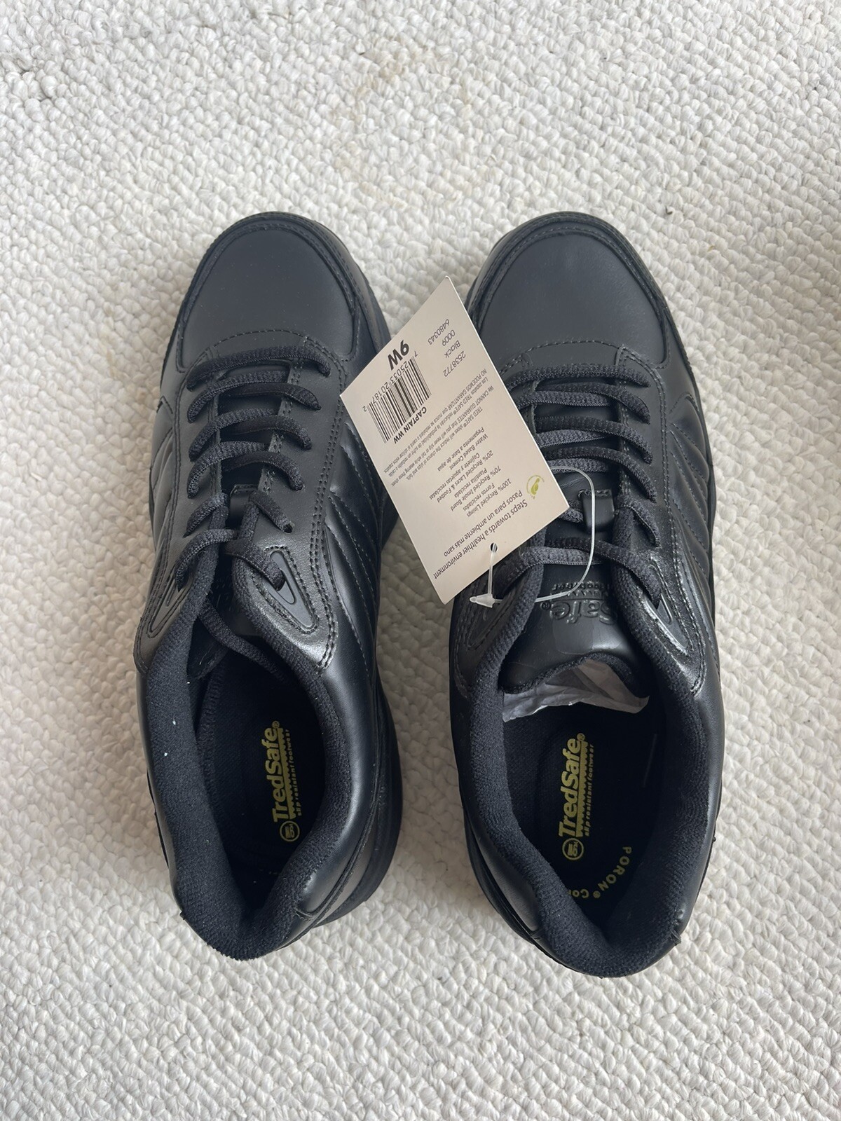 Mens TredSafe Slip Resistant Leather Black Lace Up Athletic Shoes Size ...