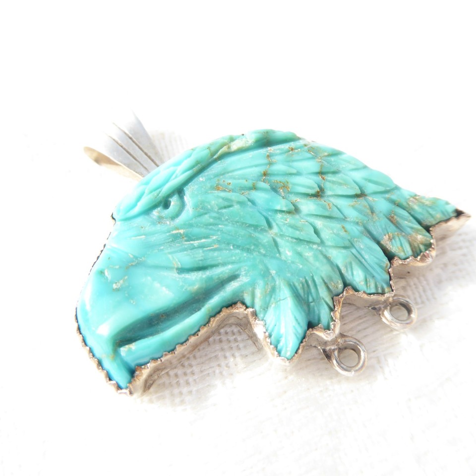 NATIVE AMERICAN STERLING SILVER BLUE TURQUOISE EAGLE HEAD PENDANT ...