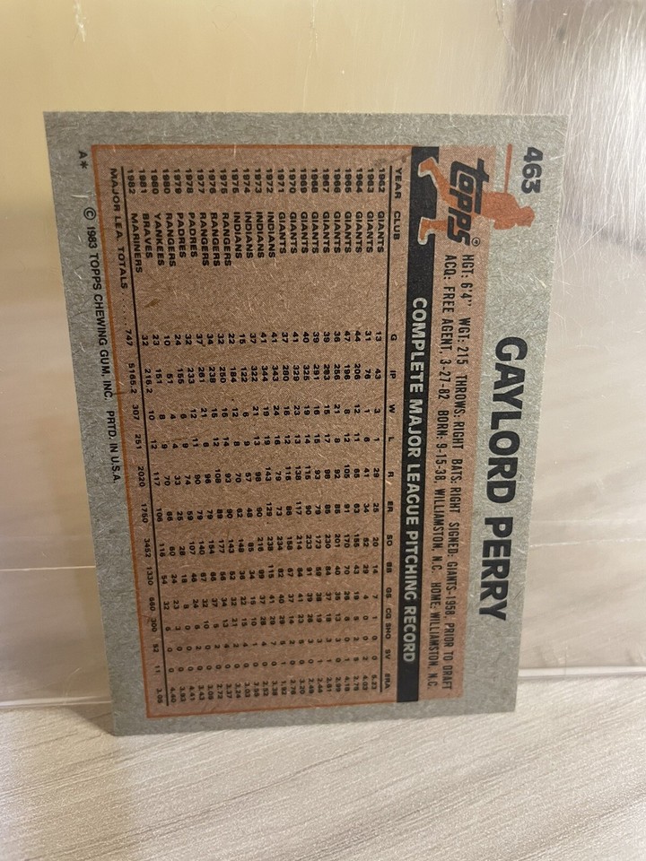 1983 Topps GAYLORD PERRY Seattle Mariners Baseball Card #463 G 195 | eBay