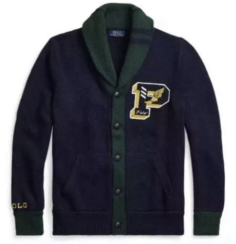 New Polo Ralph Lauren Letterman P Wing Cardigan Jacket Men's Med Navy ...