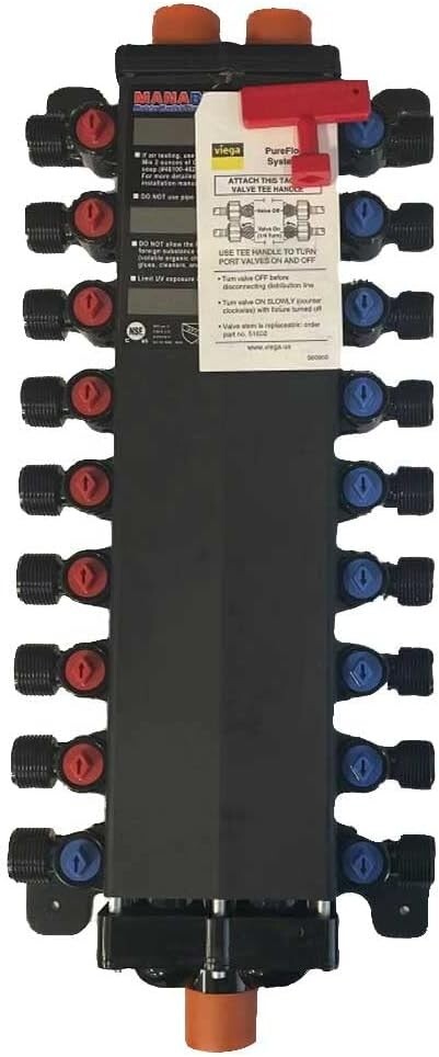 Viega 50250 18-Port (8 Hot/10 Cold) 1/2" ManaBloc - w/ Port Adapters ...
