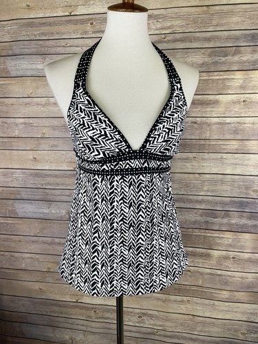 Mossimo Small Tankini Top Tie Back Black White Padded Swim Pool | eBay