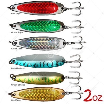 5pcs 2oz Metal 6" Fishing Spoons Treble Hook Fish Jigs Rigged shiny ...