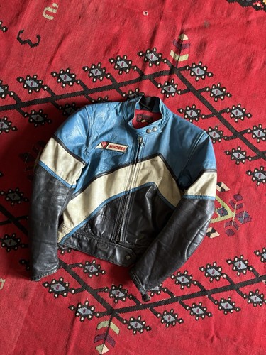 90s Vintage Blue White Black Dainese Leather Motorcycle Jacket – Size ...