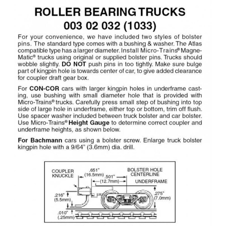 Micro Trains N Scale (1033) 003 02 032 Roller Bearing Trucks w/ med ...