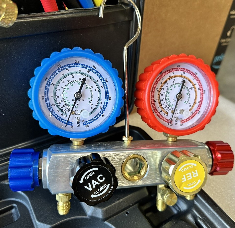 4 Way HVAC Mini Split Diagnostic Manifold Gauge & Hoses Set R410 R32 ...