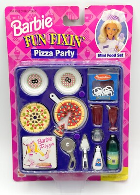 BK~ #B NIB BARBIE DOLL 1997 FUN FIXIN' PIZZA PARTY MINI FOOD SET 67681 ...