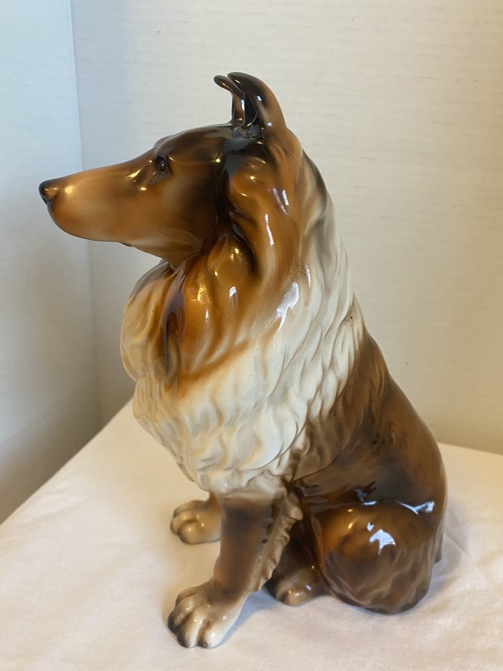 Japanese Ceramic Rough Collie Sheltie Dog Statue Figurine Sitting ...
