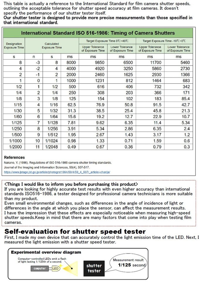 Shutter Tester(You can check if your camera meets ISO 516-1986 for film ...