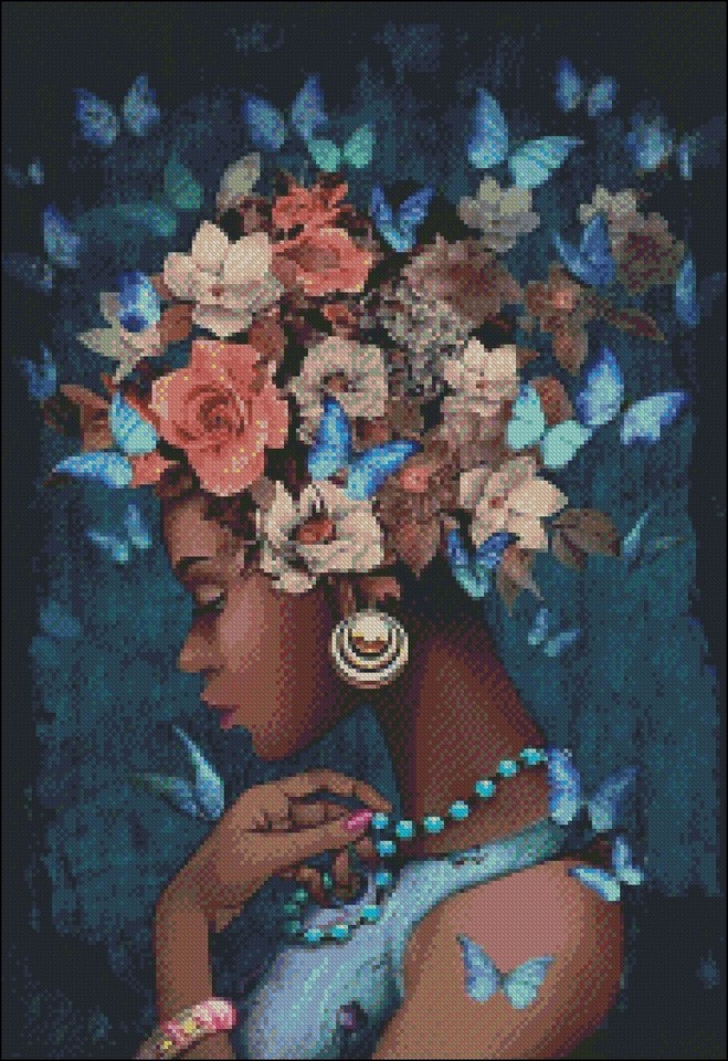 Black Women - Counted Cross Stitch Patterns - Color & BW Symbols Charts ...