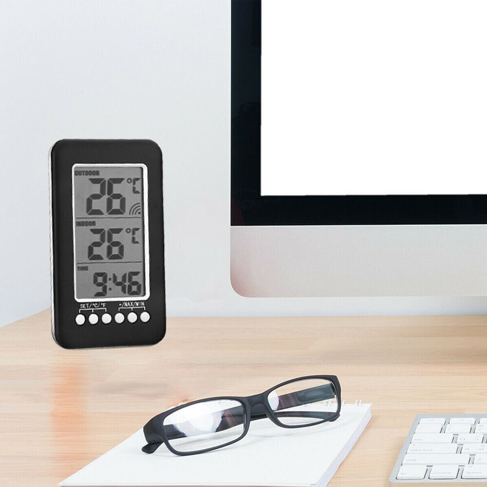 Digital Thermometer Clock Temperature Indoor/Outdoor Wireless ...