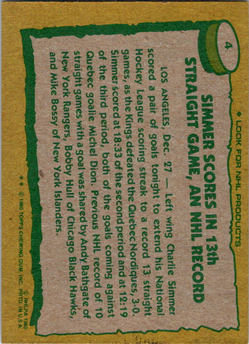 Charlie Simmer 1980 Topps #4 Los Angeles Kings | eBay