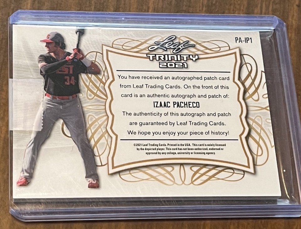 IZAAC PACHECO 2021 Leaf Trinity RPA LOGO 2 Color RC AUTO # PA-IP1 Tampa ...