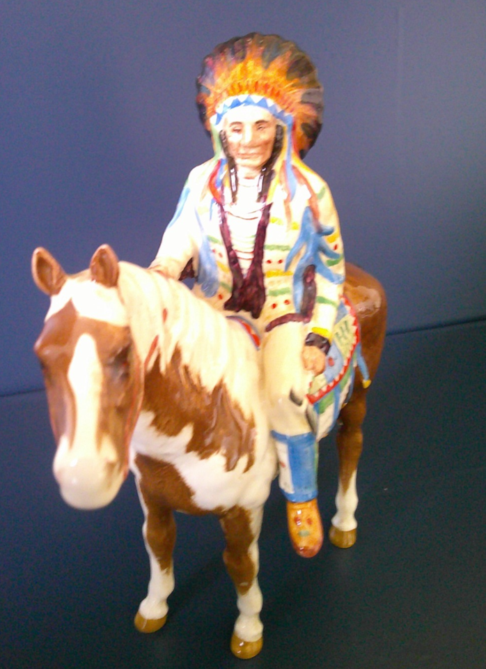 Vintage Beswick Indian Chief Mounted On Skewbald Horse 1391 By Orwell ...