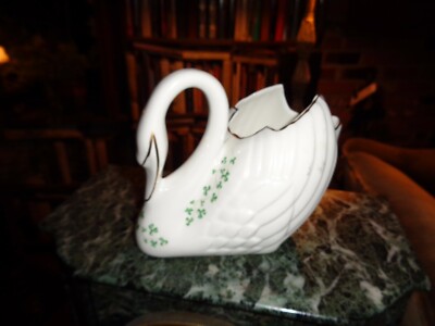 Royal Tara Galway Ireland swan planter, trailing shamrocks and gilt ...