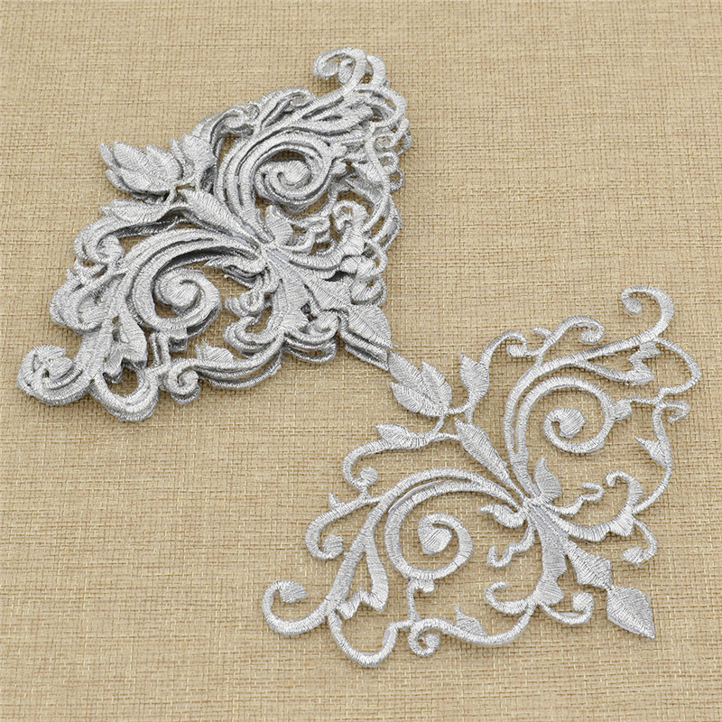 5Pcs Silver Embroidered Applique Patches Sewing Craft Iron on Handmade ...