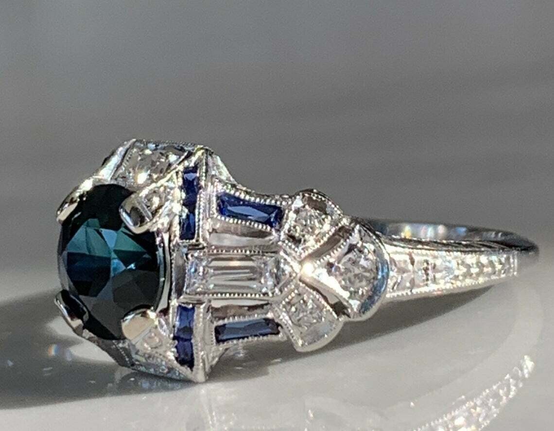 Art Deco Vintage Style 2CT Blue Lab Created Sapphire Engagement 925 ...