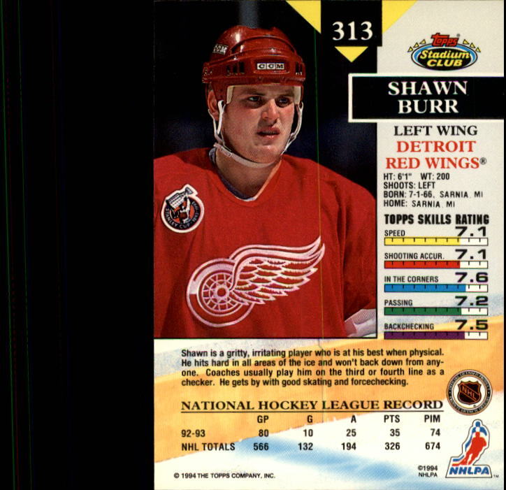 1993-94 Stadium Club Red Wings Hockey Card #313 Shawn Burr | eBay