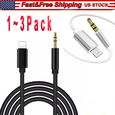 3 Pack For iPhone Audio Cable Adapter 8 Pin to 3.5mm AUX Audio Car ...