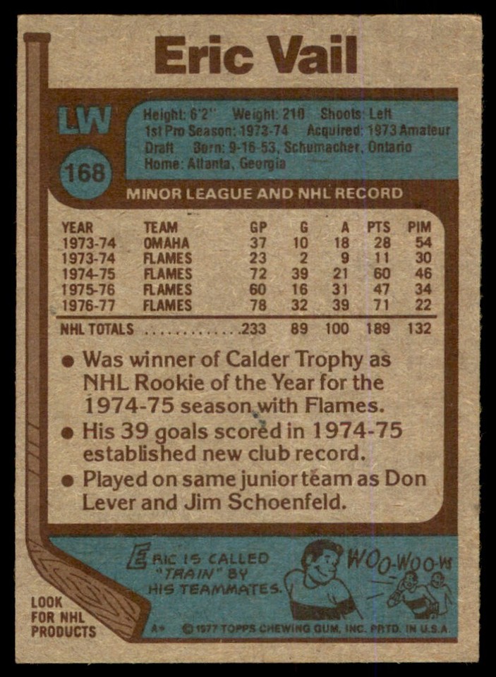 1977-78 Topps #168 Eric Vail 5XbJaC | eBay