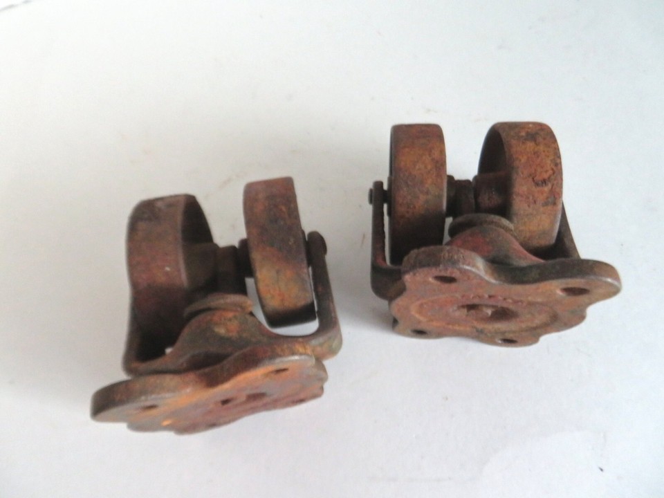 2 Vintage Payson Cast Iron Double Wheel Swivel Casters Small Industrial ...