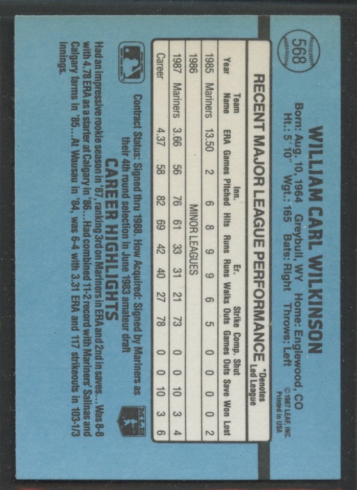 1988 Donruss #568 Bill Wilkinson Seattle Mariners | eBay