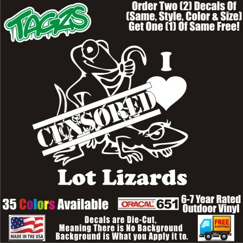 Gecko I Love Lot Lizards Funny DieCut Vinyl Window Decal Sticker Car ...