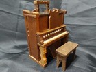VINTAGE SMALL WOODEN UPRIGHT PIANO MUSIC BOX W/ STOOL & HIDDEN ON/OFF ...