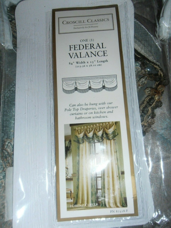 NEW CROSCILL Forenza Sheer wedgewood FEDERAL VALANCE 84" W X 15" L ...