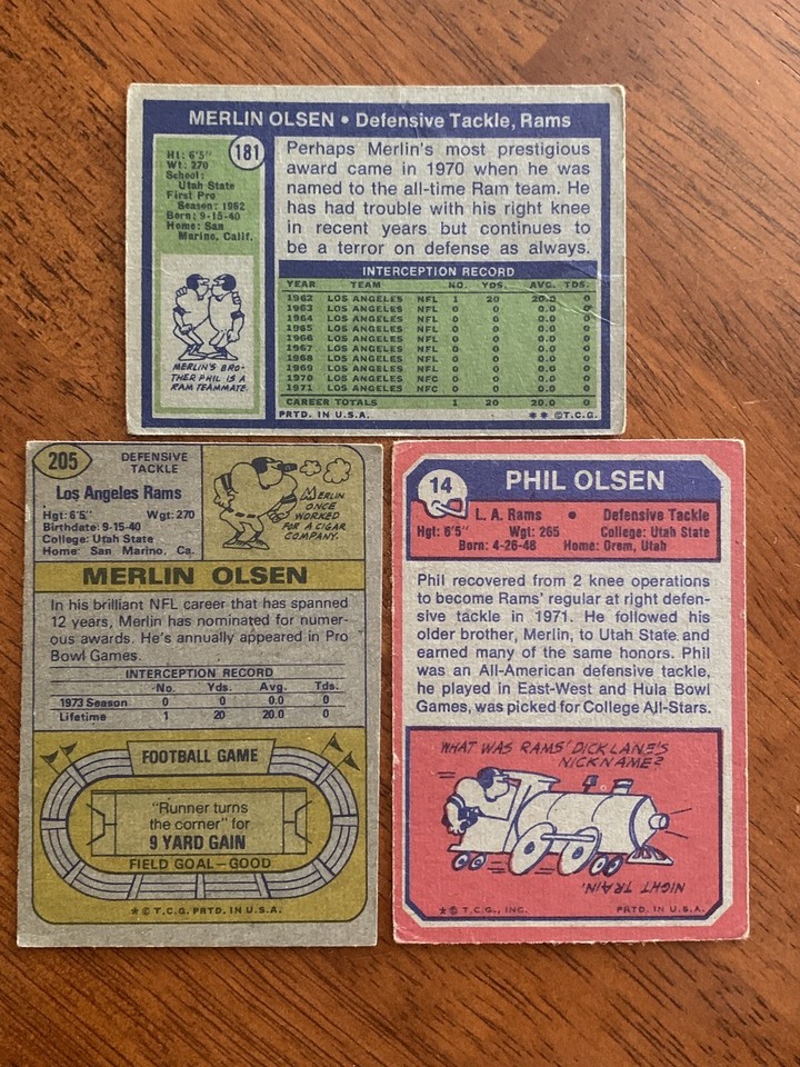 Topps L. A. Rams- Merlin Olsen 1972/1973 & Phil Olsen 1974 RC- VG ...