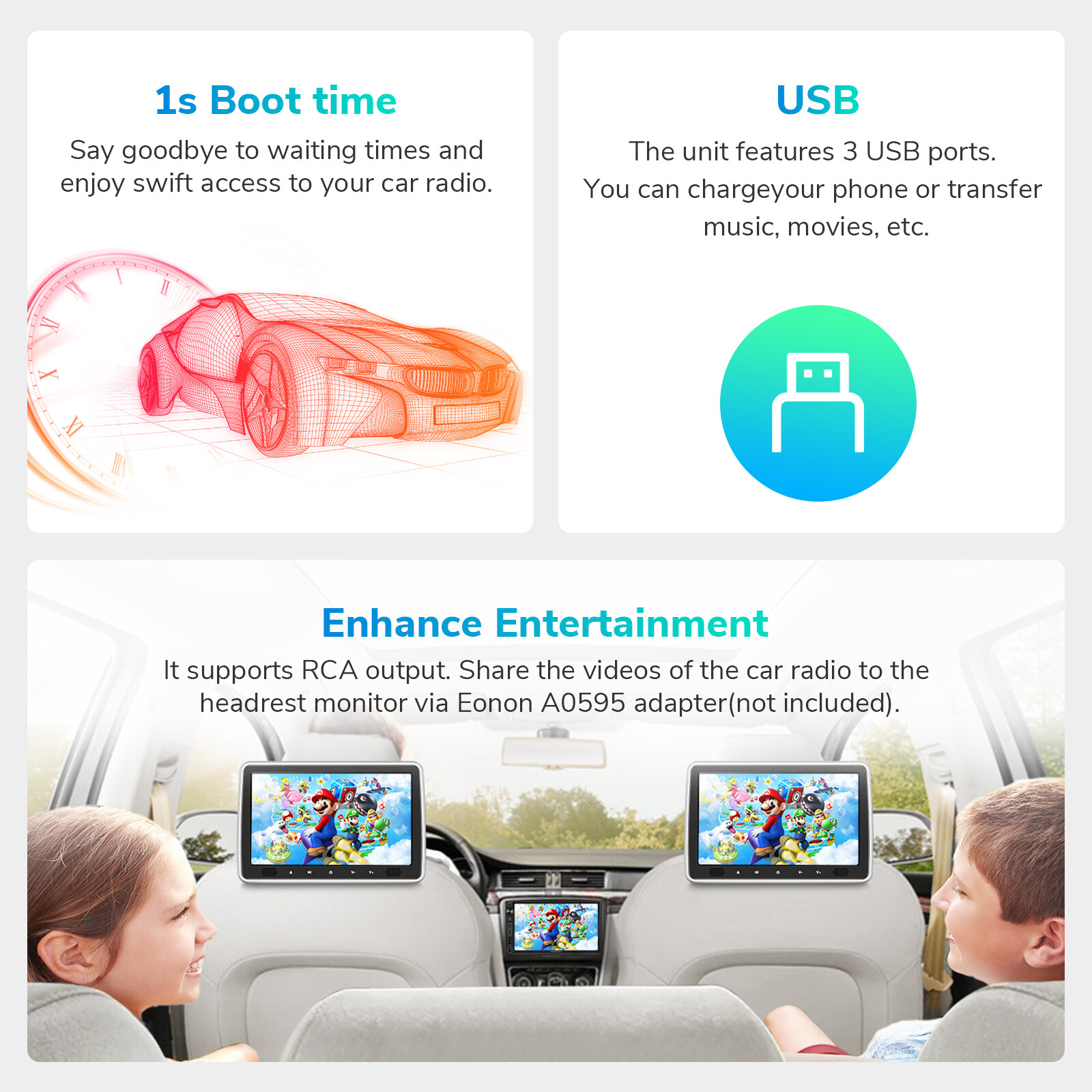 OBD+DVR+CAM+7" in Car Apple CarPlay Radio Android 13 Auto Touch Stereo ...