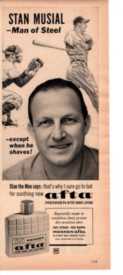 1963 AFTA AFTER SHAVE PRINT AD, STAN MUSIAL MENNEN MENS SHAVING VINTAGE ...