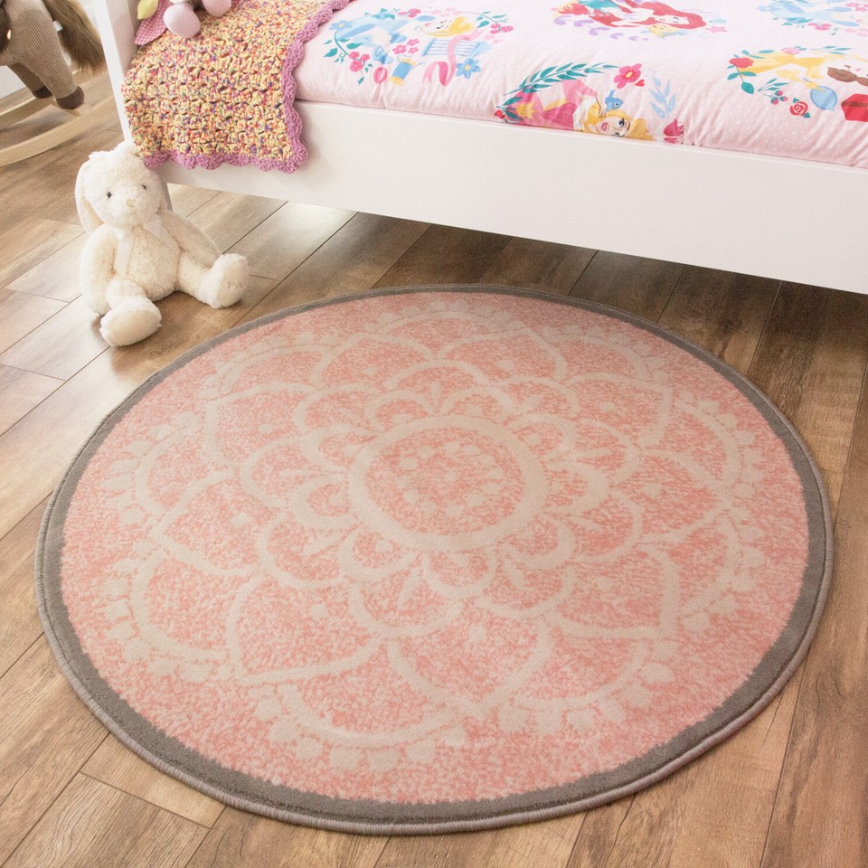 Childrens Bedroom Rugs Round Circle Nursery Rug Soft Easy Clean Kids ...