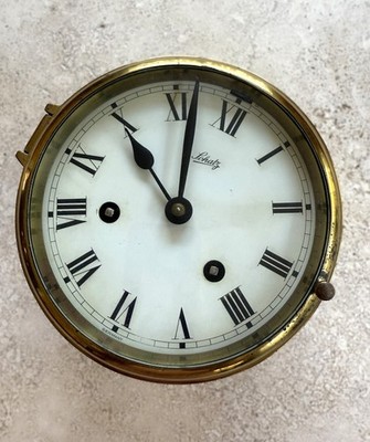 VINTAGE BRASS SHIPS BELL CLOCK SCHATZ WORKING WITH WIND UP KEY AND ...