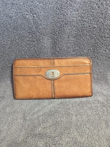 Fossil Brown Leather Wallet Women’s Clutch Organizer Keyhole Snap ...
