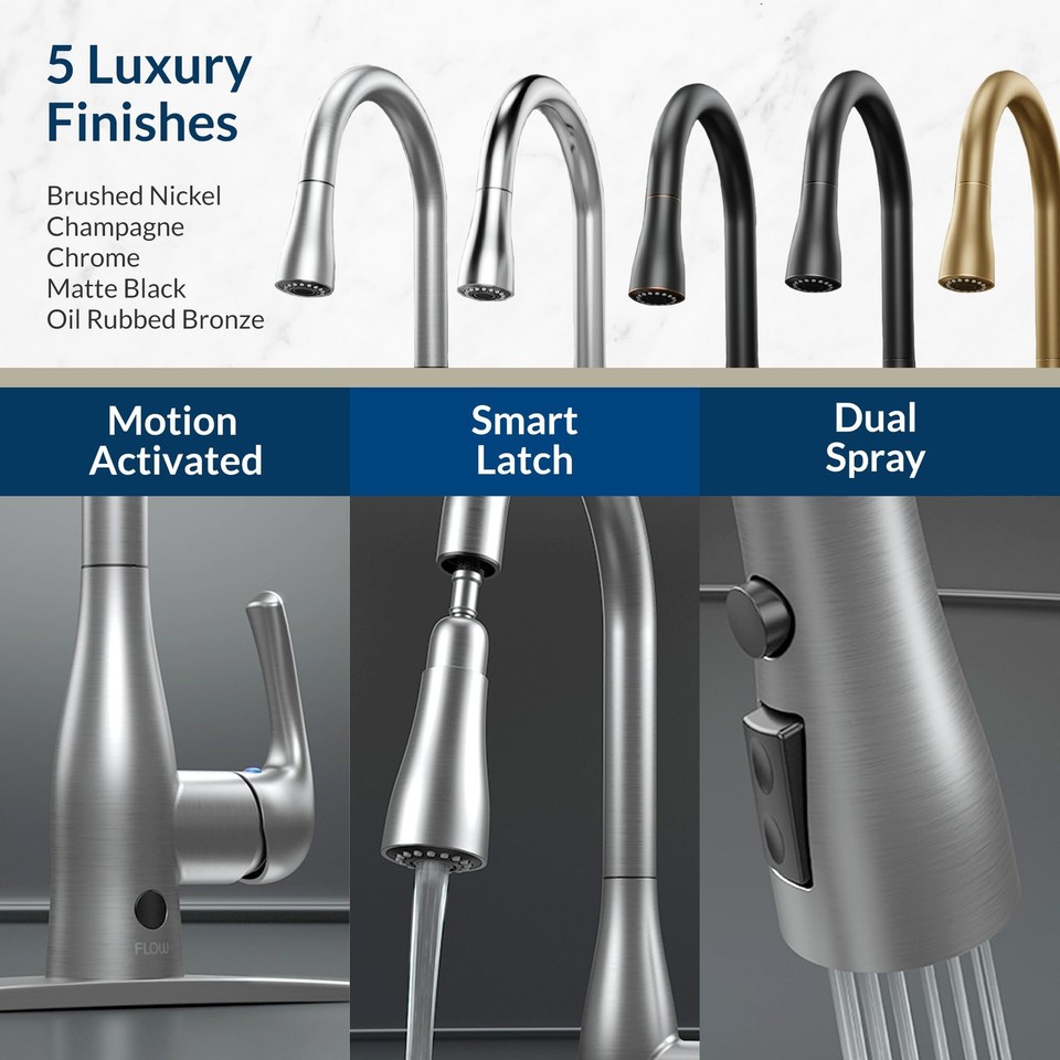 FLOW Touchless Kitchen Faucet with Pull Down Sprayer, Low Single Handle ...