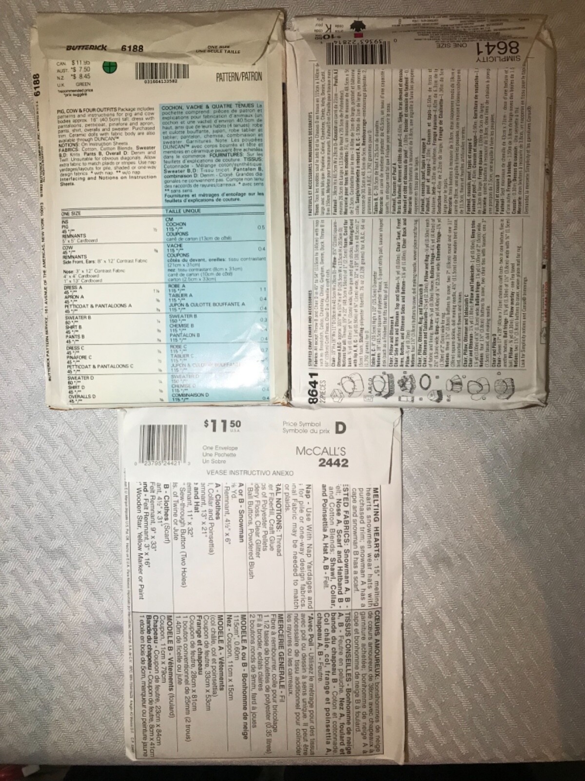 Simplicity 1991 pattern #8641, McCall’s crafts #2442, 1992 Butterick ...