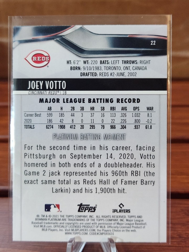 2021 Topps Bowman Platinum Baseball Joey Votto - Cincinnati Reds - Base ...