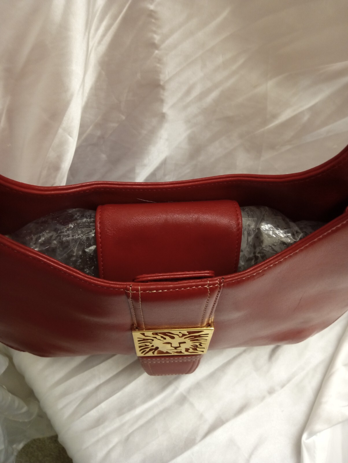 * ANNE KLEIN RED THICK LEATHER BAG, Gold Hardware Medium Large | eBay