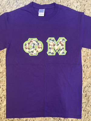 Phi Mu Purple T-shirt w/ neon green stitched letters and pattern of ...