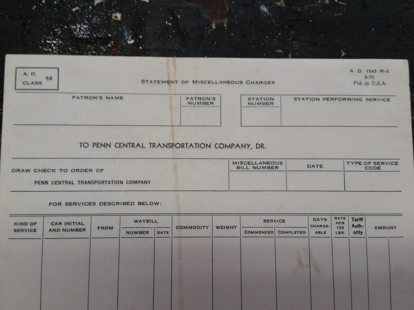 Penn Central Transport Company, Pad of Statement of Miscellaneous ...