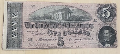 1864 5 Dollar Confederate Bank Note, American Civil War. | eBay UK