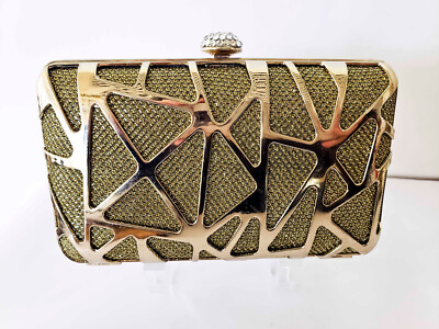 MG Collection Metallic Gold Abstract Rhinestone Clam Shell Clutch | eBay