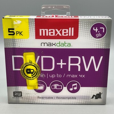 Maxell DVD+RW Rewritable Disc 4.7 GB 4x Jewel Case 5 Pack Maxdata | eBay